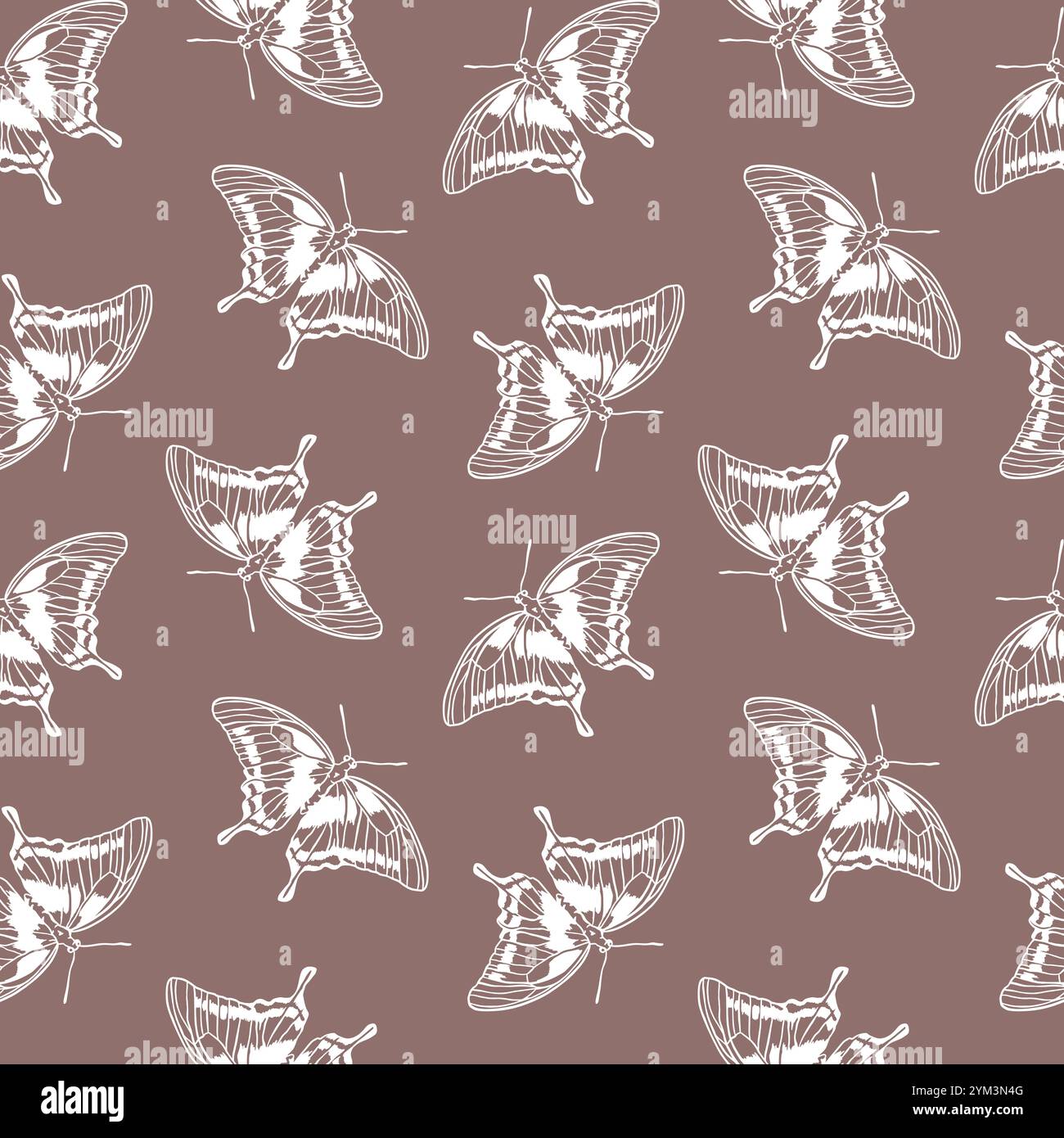 White butterflies on dark seamless pattern in ink. Hand drawn vector ...