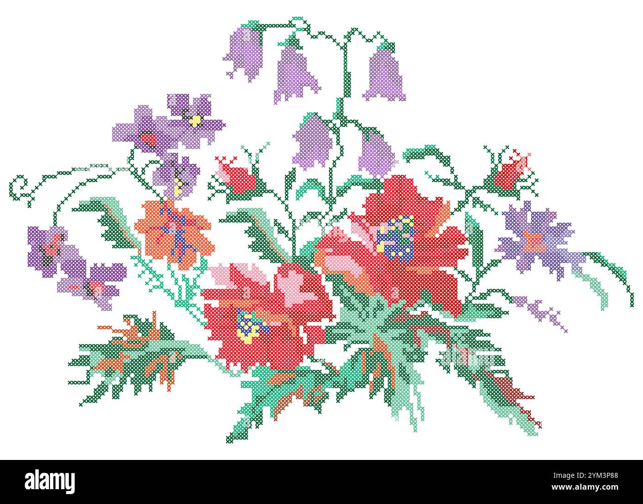 Cross Stitch Wild Flowers, Floral Embroidery Pattern Stock Vector Image ...