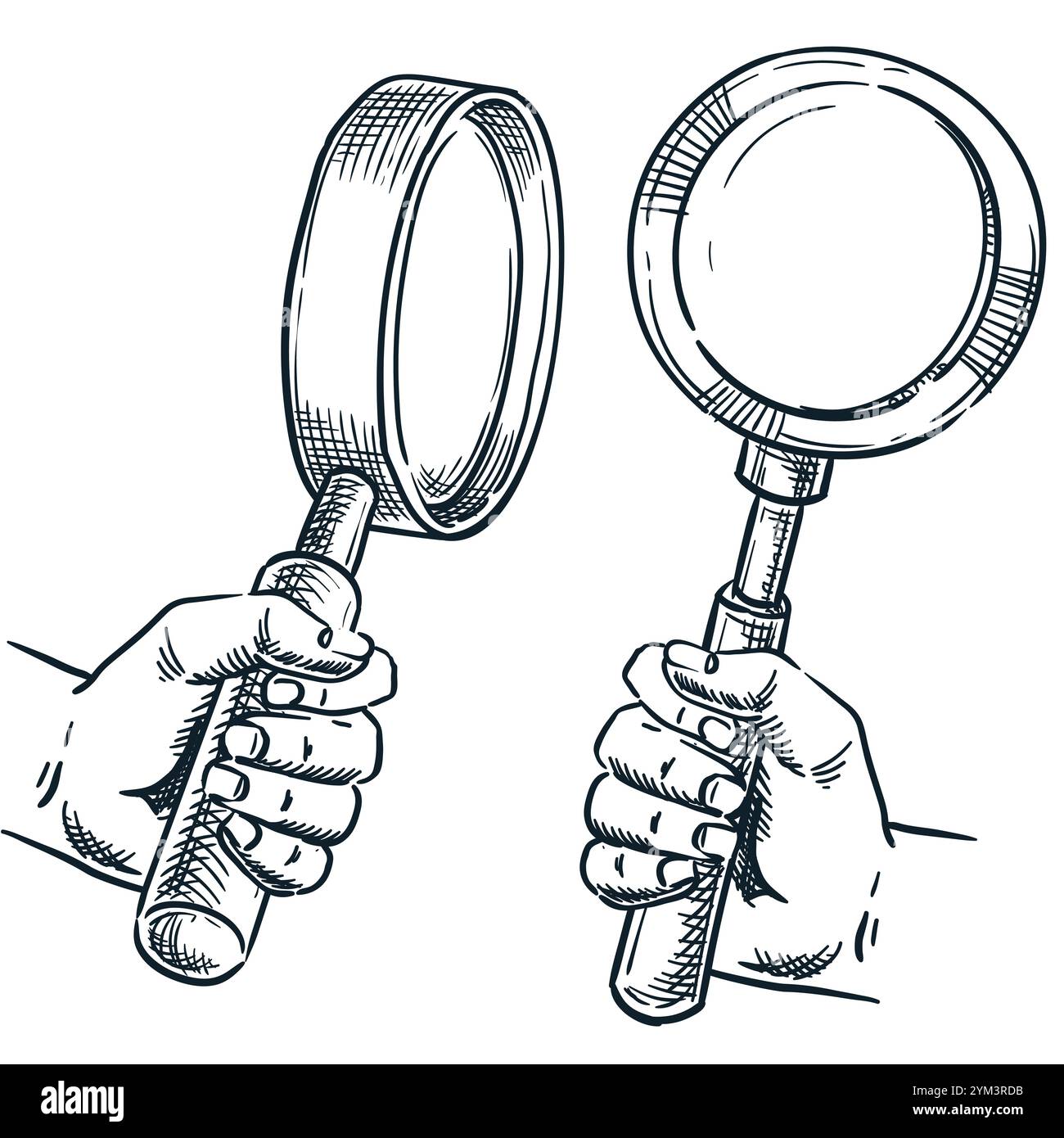 Human hand holding magnifying glass. Vector hand drawn sketch ...