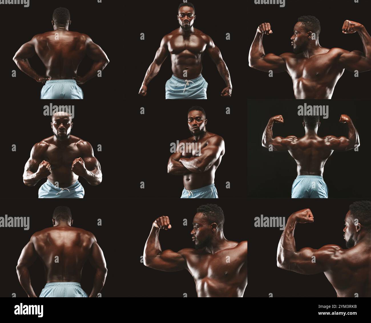 Showcasing a muscular athlete posing in a studio during a fitness ...