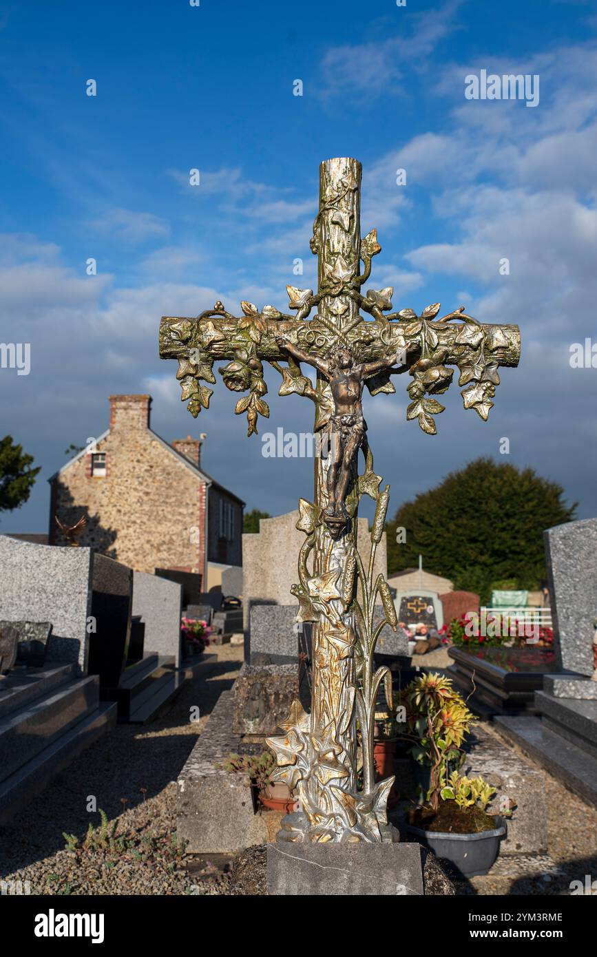 Old metal cross in a Catholic cemetery in France Stock Photo - Alamy