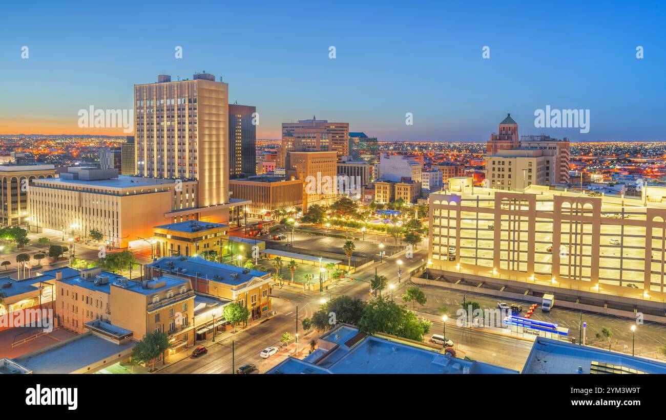 El Paso, Texas, USA downtown city skyline at twilight Stock Photo - Alamy