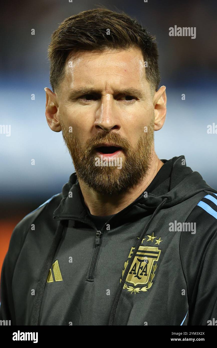 Argentina's forward Lionel Messi looks on during the warm up before the ...