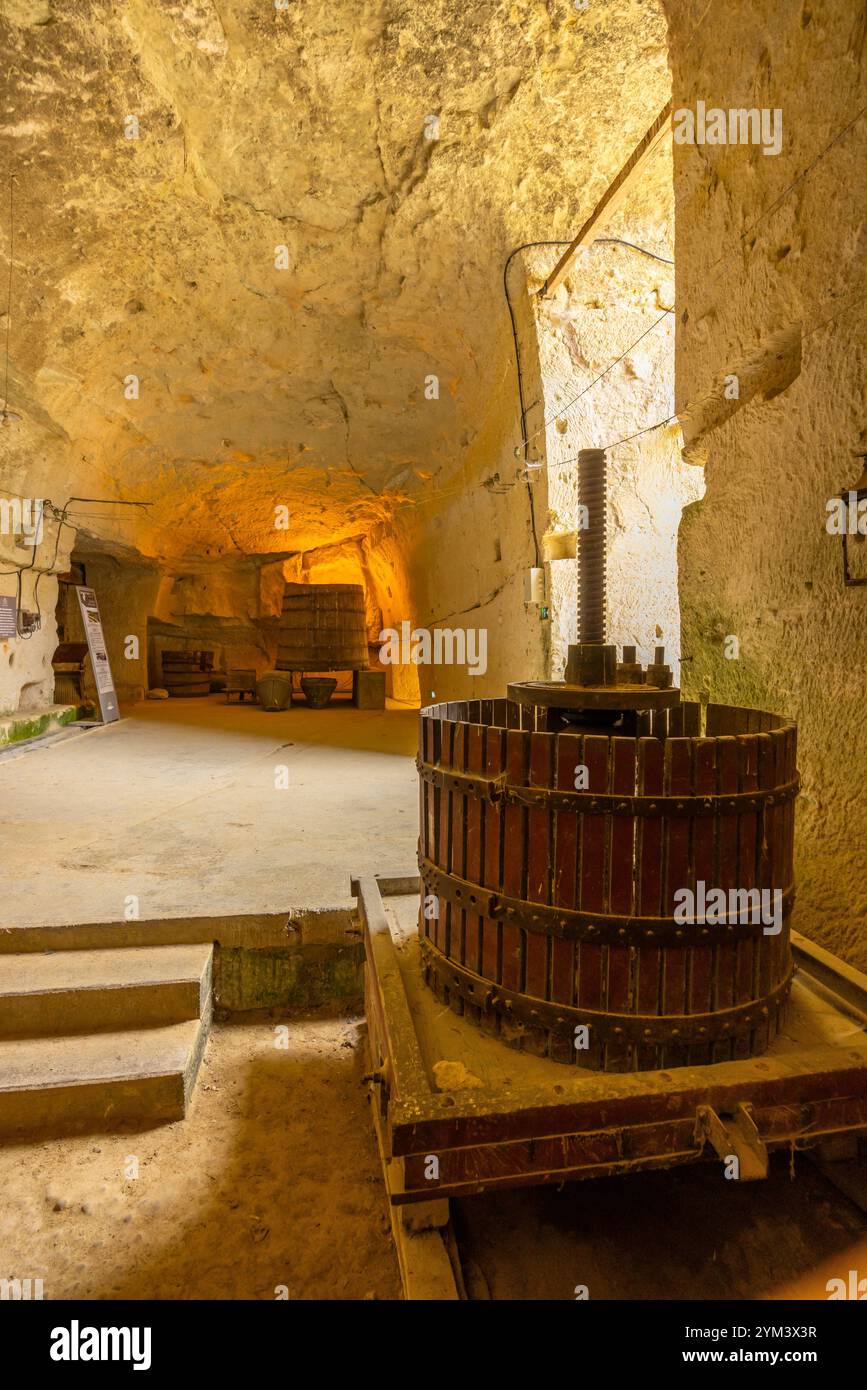 Wine cellar in Breze Castle (Chateau de Breze), Pays de la Loire ...