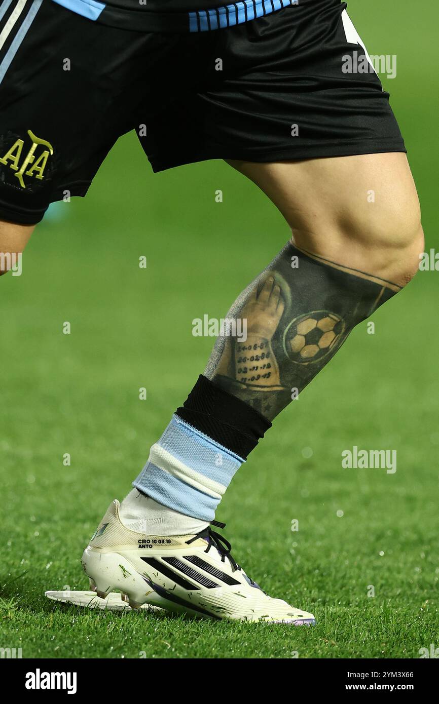 Detail of Argentina’s forward Lionel Messi legs prior the South ...