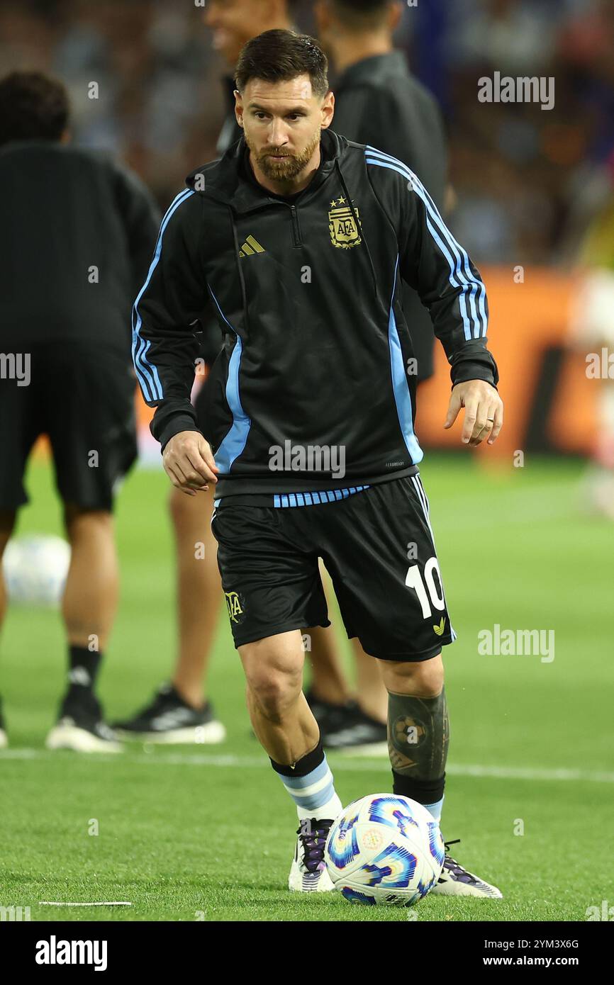 Argentina's forward Lionel Messi looks on during the warm up before the ...