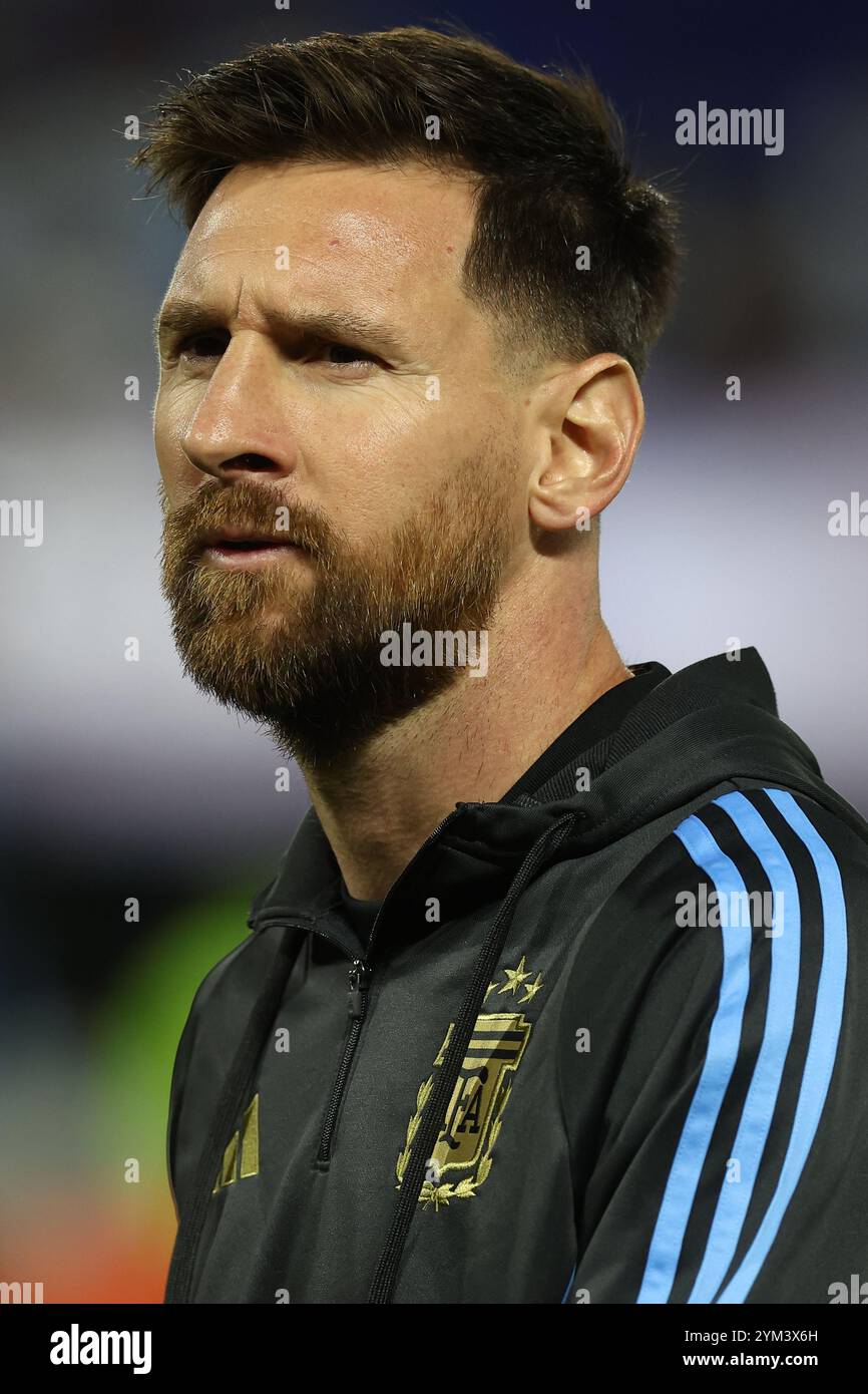 Argentina's forward Lionel Messi looks on during the warm up before the ...
