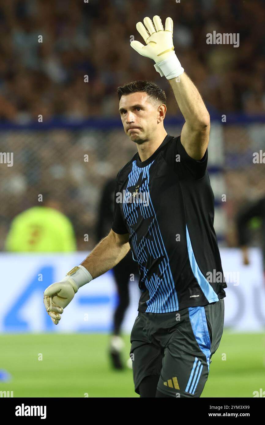 Argentina's goalkeeper Emiliano Martinez looks on during the warm up ...