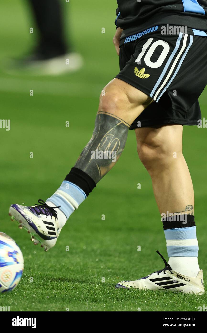 Detail of Argentina’s forward Lionel Messi legs prior the South ...