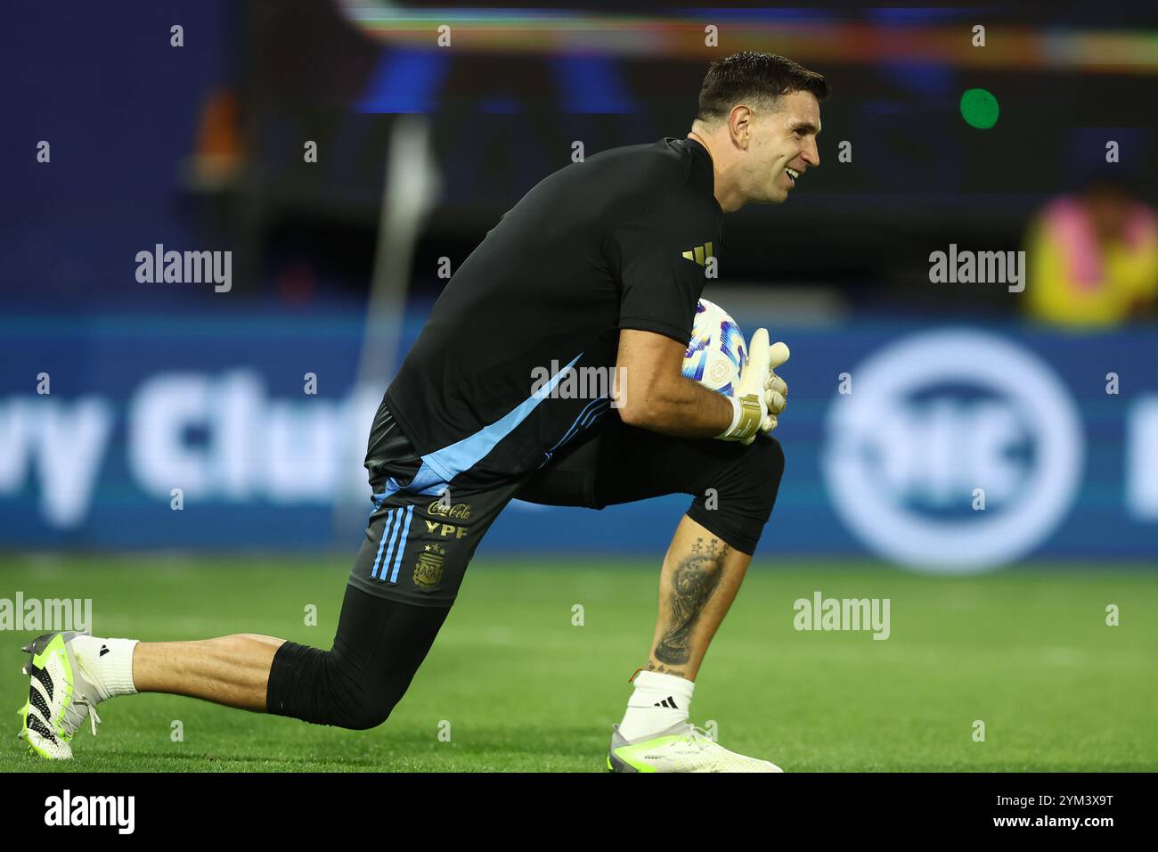 Argentina's goalkeeper Emiliano Martinez looks on during the warm up ...