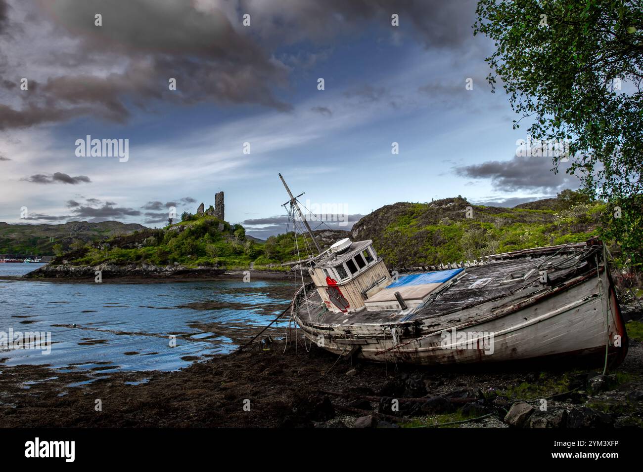 Ruin Of Castle Moil With Old Ship Wreck In The Harbor Of Village ...