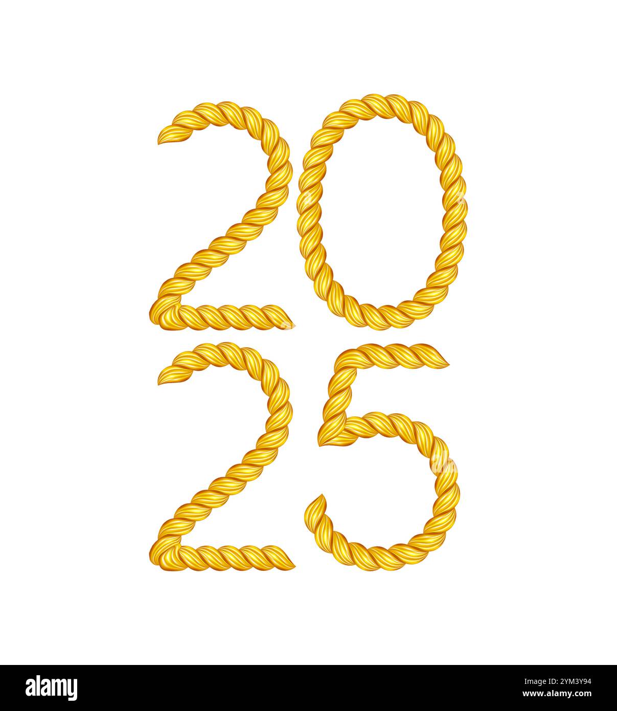 2025 gold twisted rope number. Thin cord realistic text Stock Vector ...