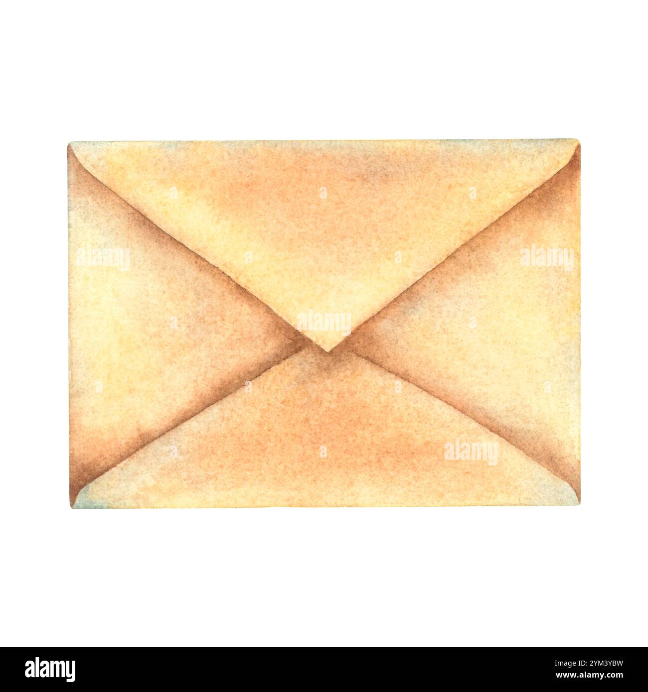 Closed craft paper envelope for letters. Hand drawn watercolor ...