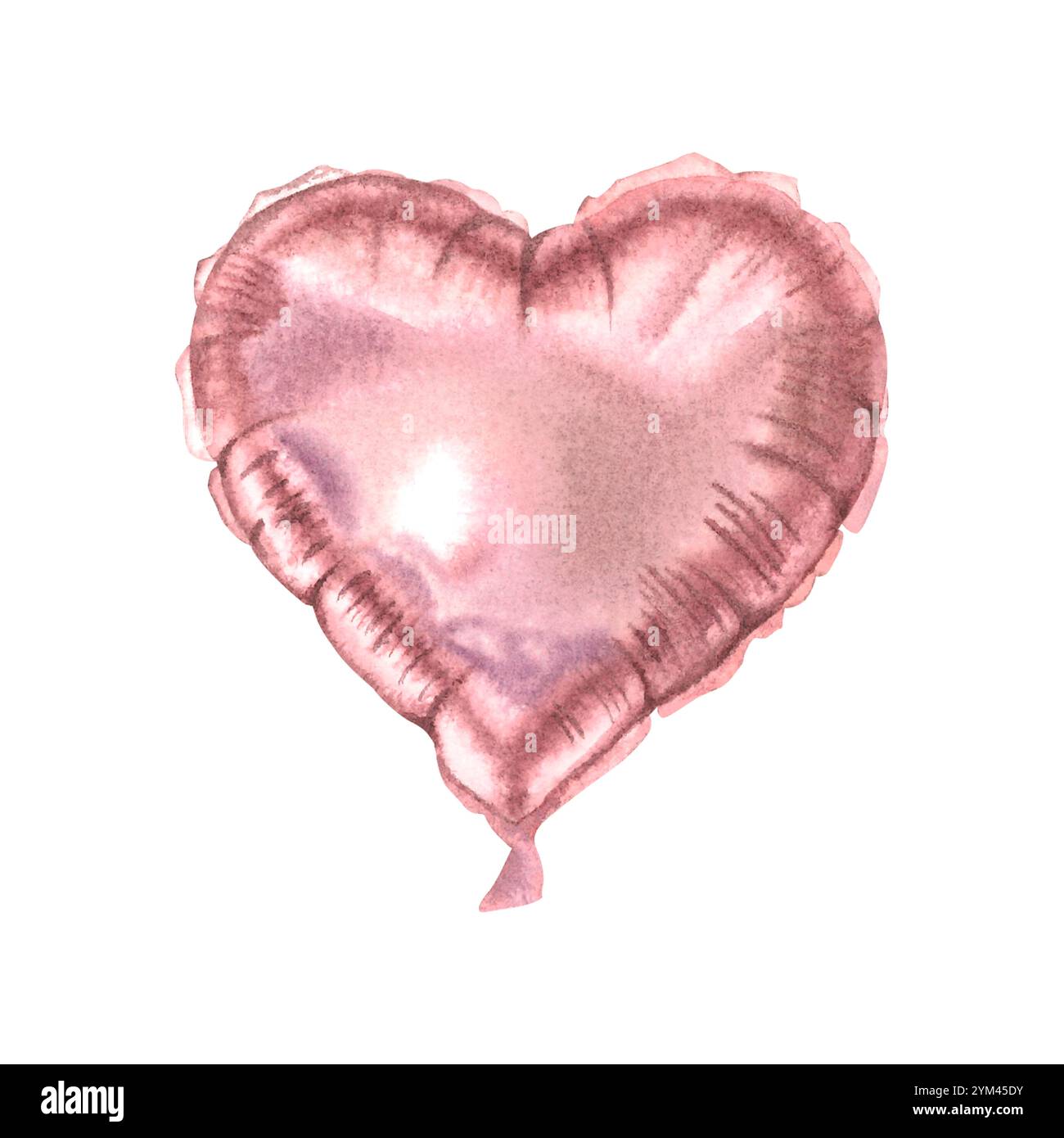 Heart shaped pink Inflatable glossy balloon. Hand drawn watercolor ...