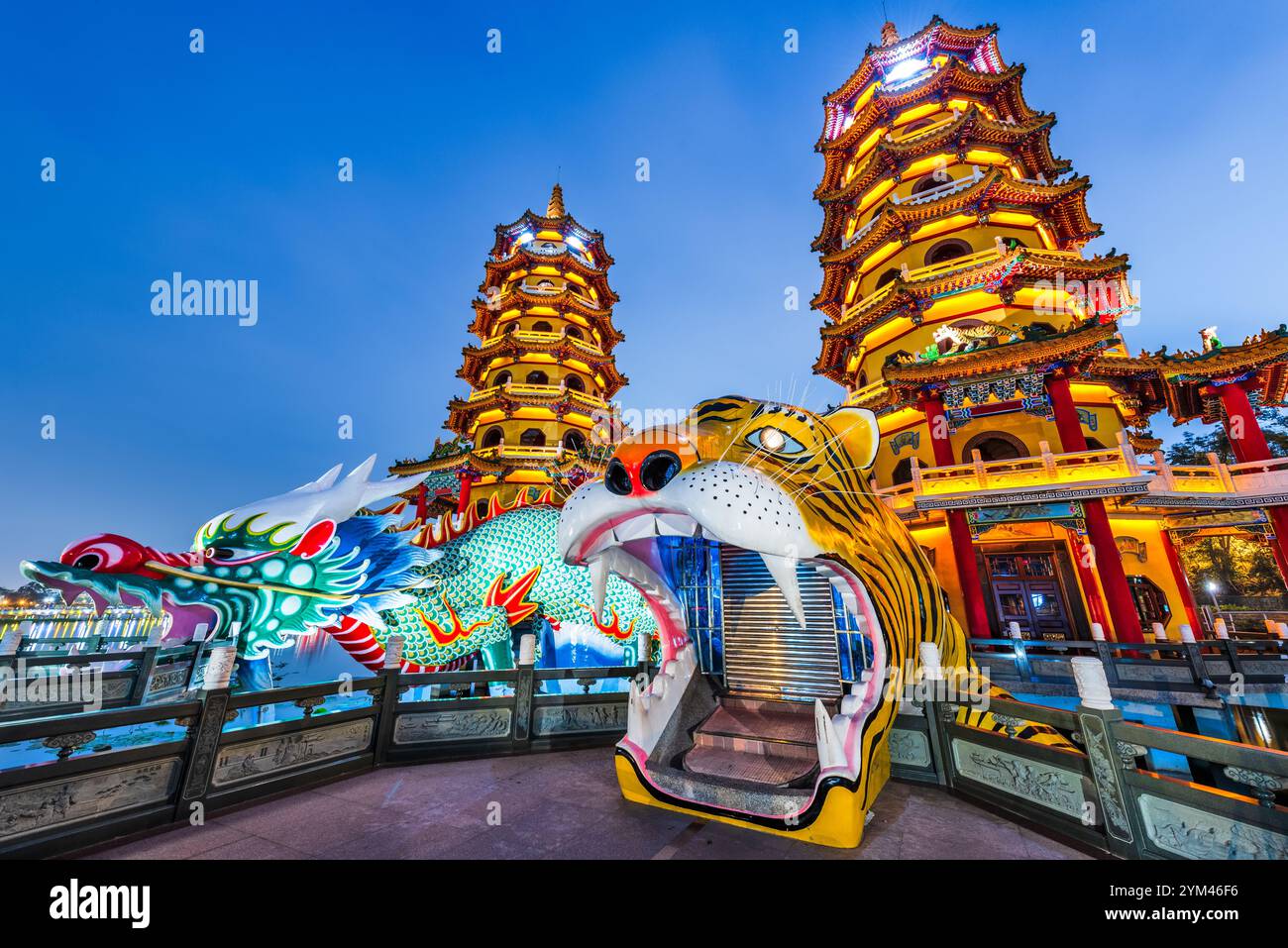 Kaohsiung, Taiwan Dragon and Tiger Pagodas at Lotus Pond Stock Photo ...