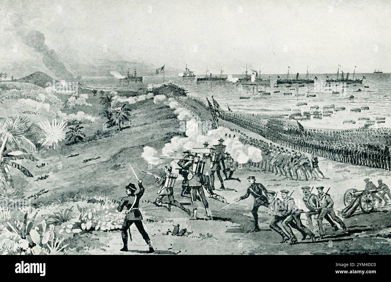 The late 1800s caption reads: "Landing of General Shafter's army near ...