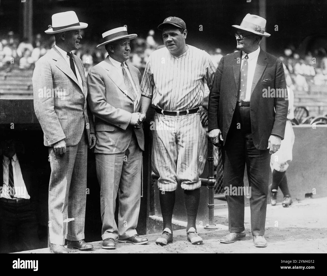 Christy Walsh, Knute Rockne, Babe Ruth, Pop Warner at Yankee Stadium in ...