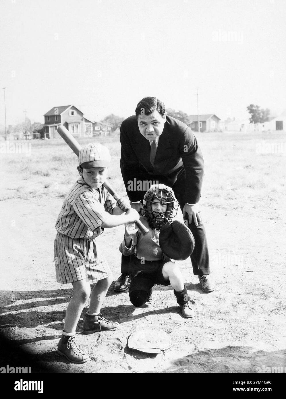 Baseball legend Babe Ruth and kids playing baseball, in "Fancy Curves ...