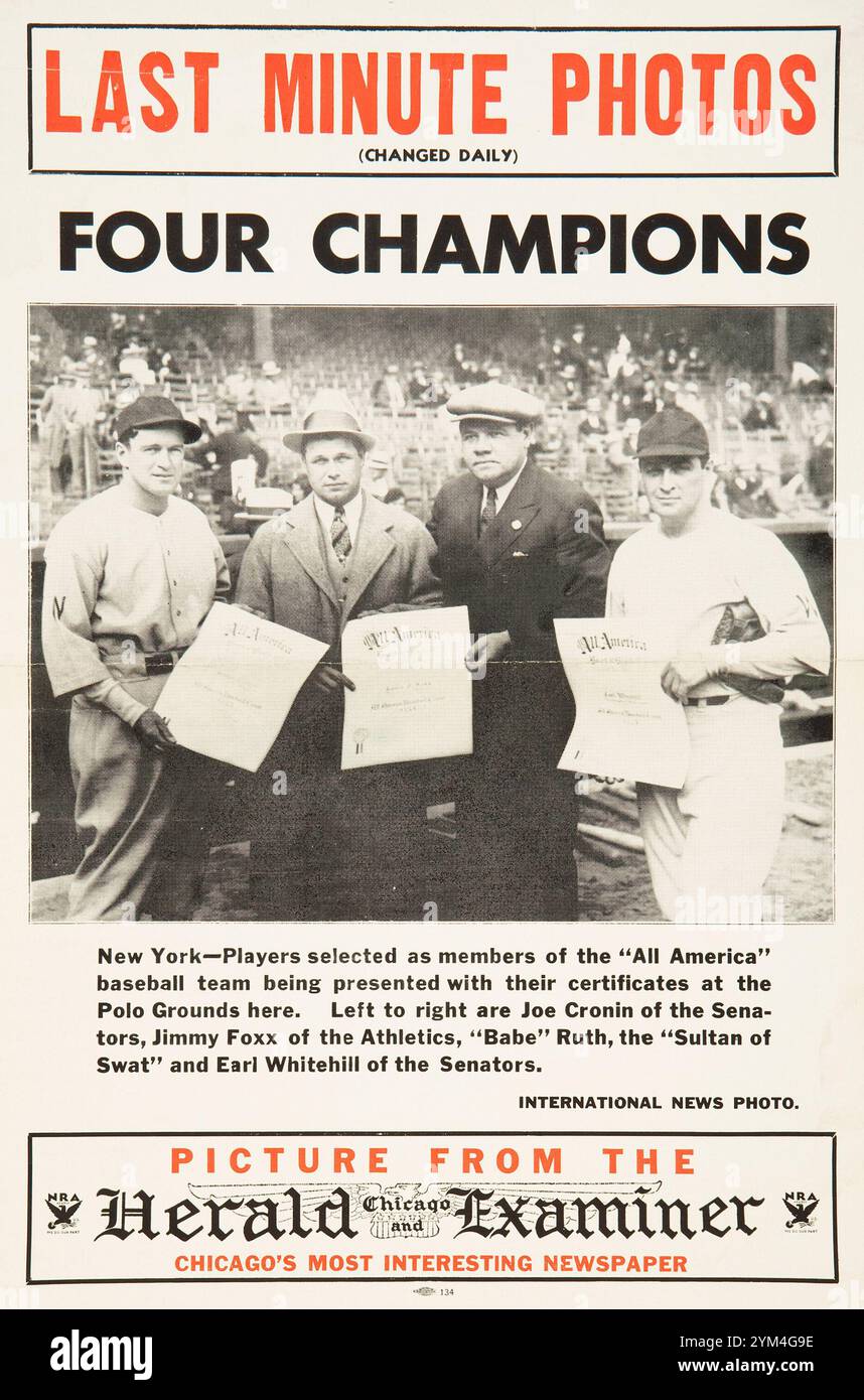 Four Champions - Baseball legends, Babe Ruth, Jimmie Foxx, Joe Cronin ...