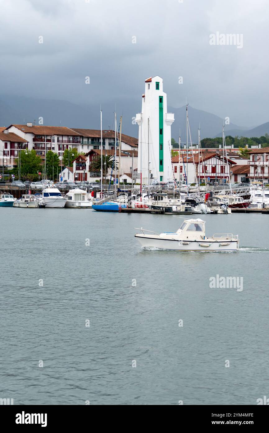 White houses, lighthouse and port of old part of Ciboure and Saint-Jean ...