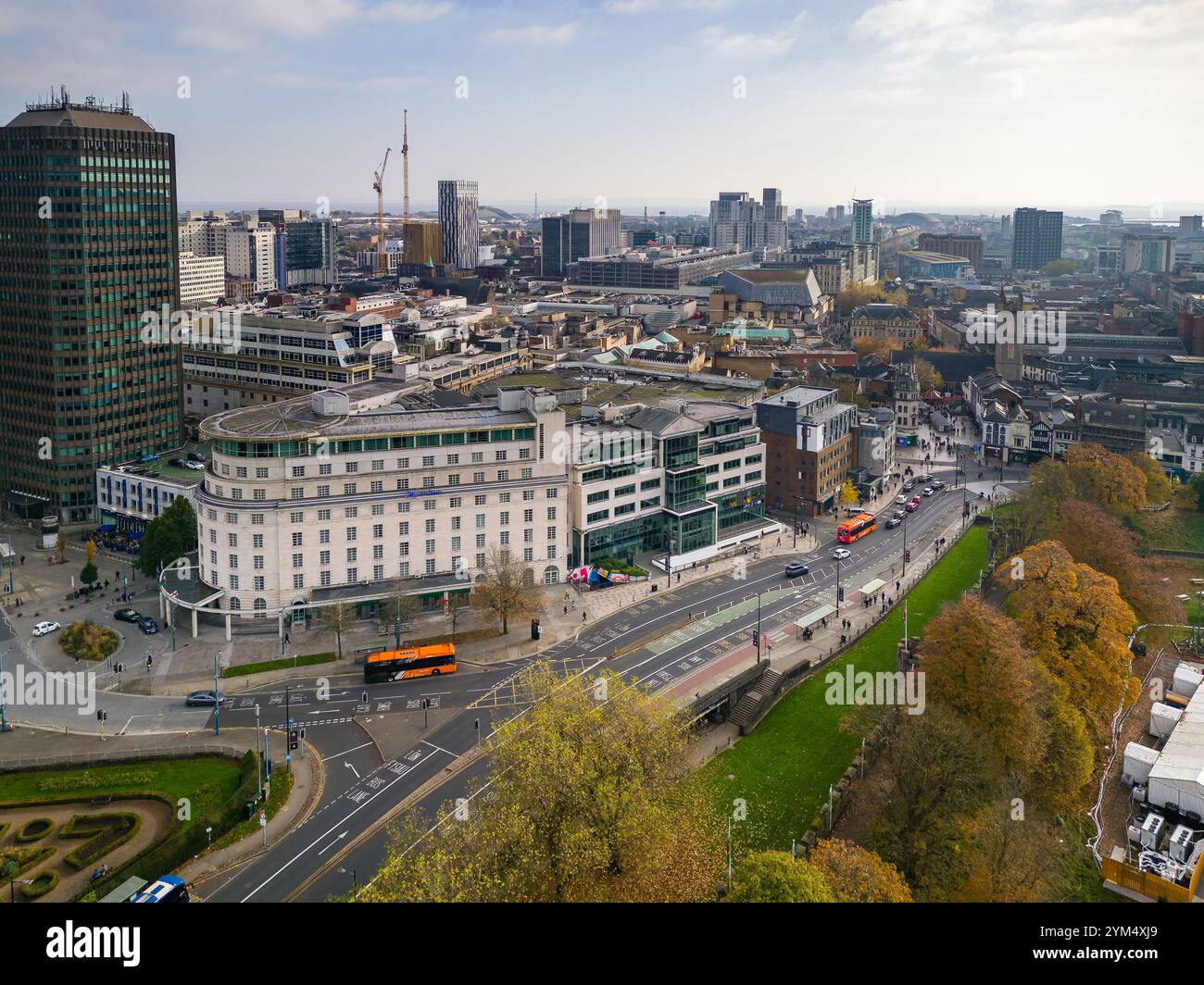 Aerial view of Cardiff City Centre with beautiful, colourful autumn ...