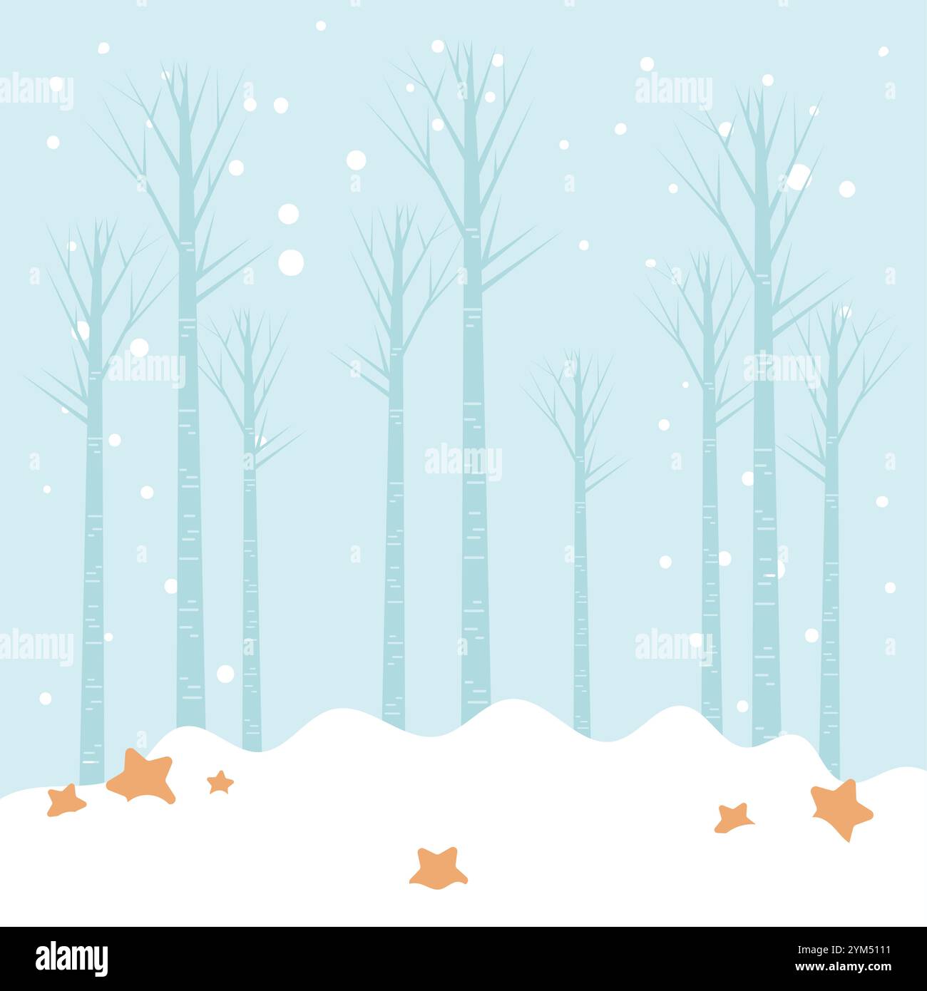 Snowy forest with scattered golden stars, Vector Stock Vector Image ...