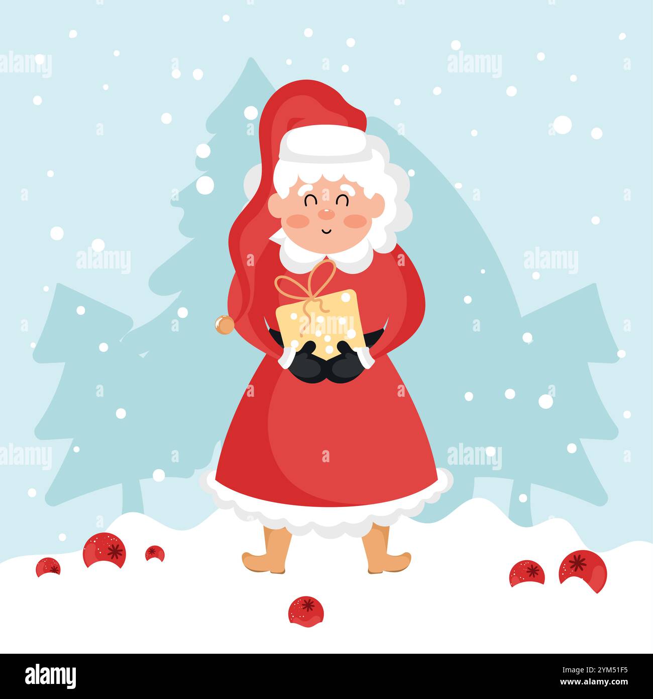 Mrs Claus holding yellow wrapped gift box, Vector Stock Vector Image ...