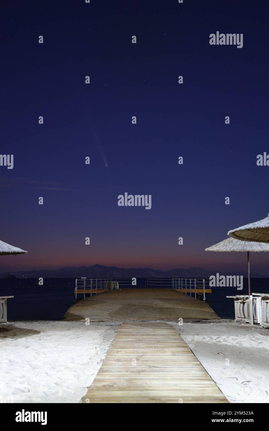 Beautiful Beach View Comet Tsuchinshan Atlas C2023 A3 and Blue Sea. Turgutreis, Bodrum, Turkey ...