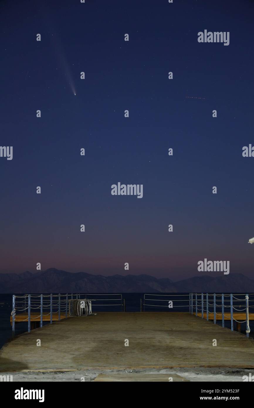 Beautiful Beach View Comet Tsuchinshan Atlas C2023 A3 and Blue Sea. Turgutreis, Bodrum, Turkey ...