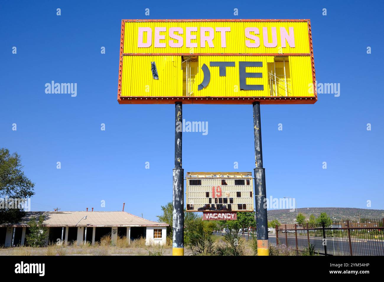 Sign and Abandoned Desert Sun Motel on Historic Old Route 66, Grants ...