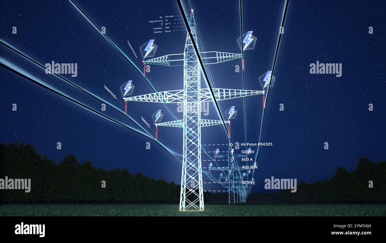 AR data visualization of energy flowing through overhead power lines ...