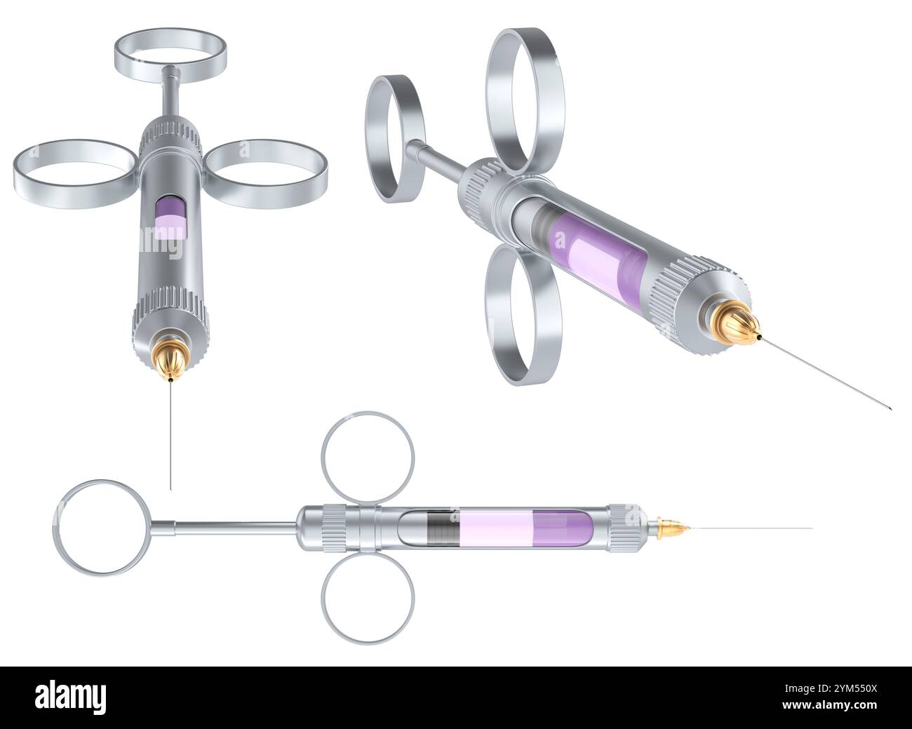 Carpool syringes for anesthesia in dentistry, side and front views. 3D ...