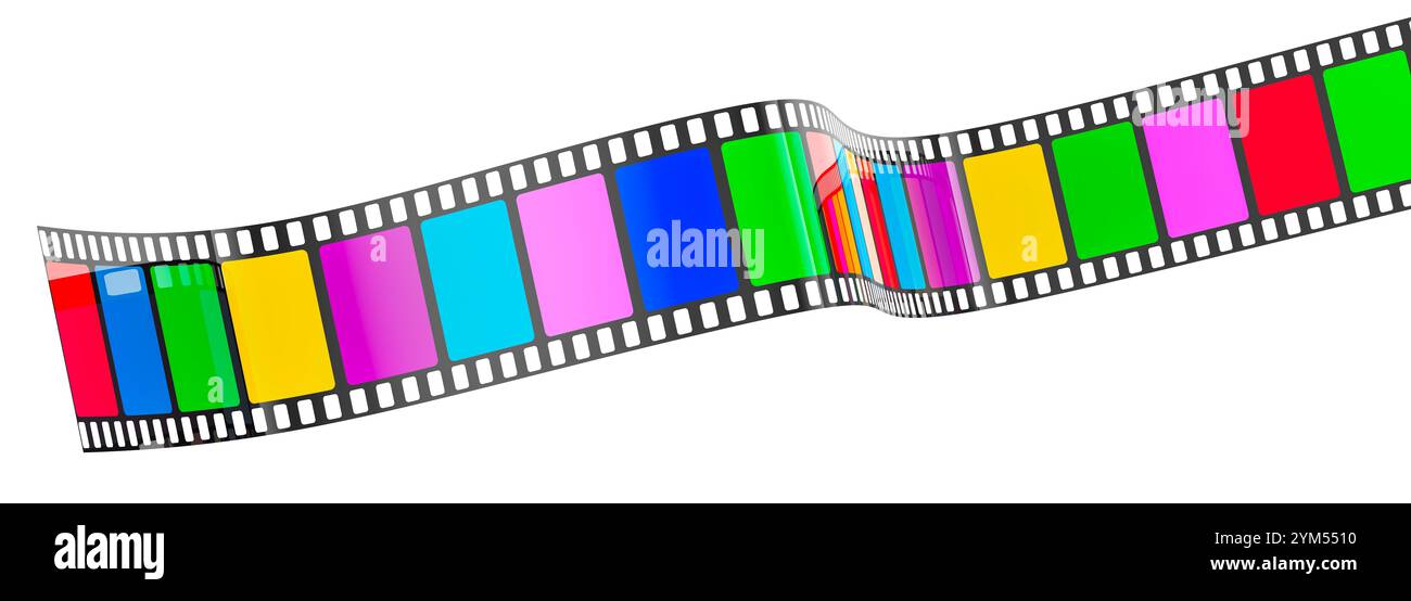 Film strip with colored frames, 3D rendering isolated on white ...
