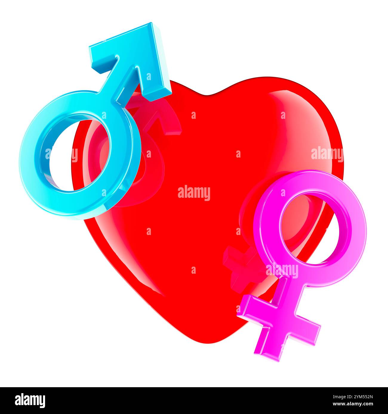 Red heart with female and male gender symbols. Dating applications ...