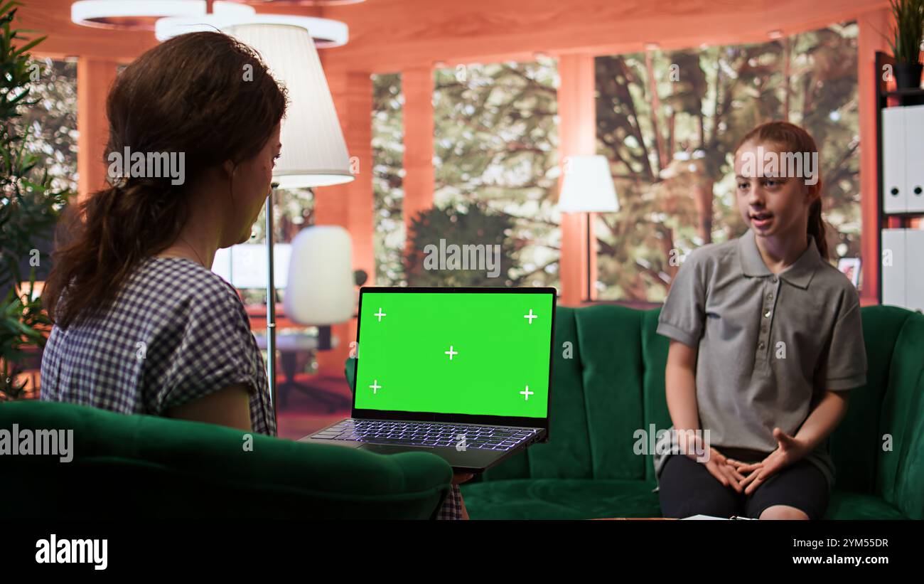 Teenager undergoing therapy for depression next to isolated chroma key ...