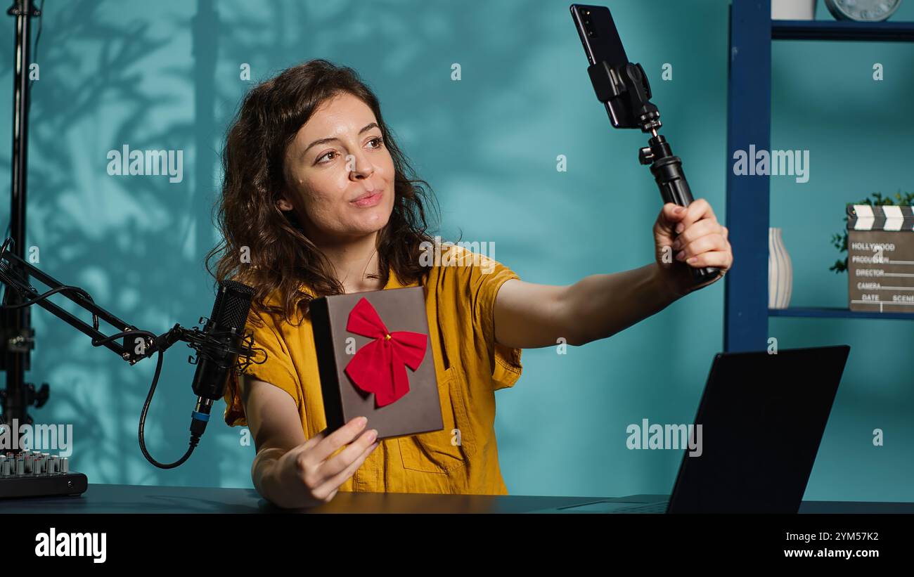 Joyful media star talking hi-res stock photography and images - Alamy