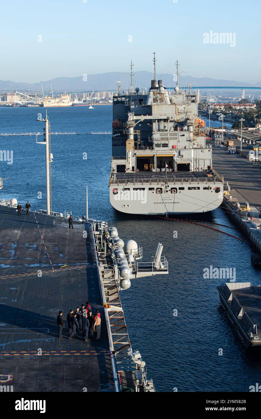 The aircraft carrier USS Nimitz (CVN 68) moors alongside the Lewis and ...