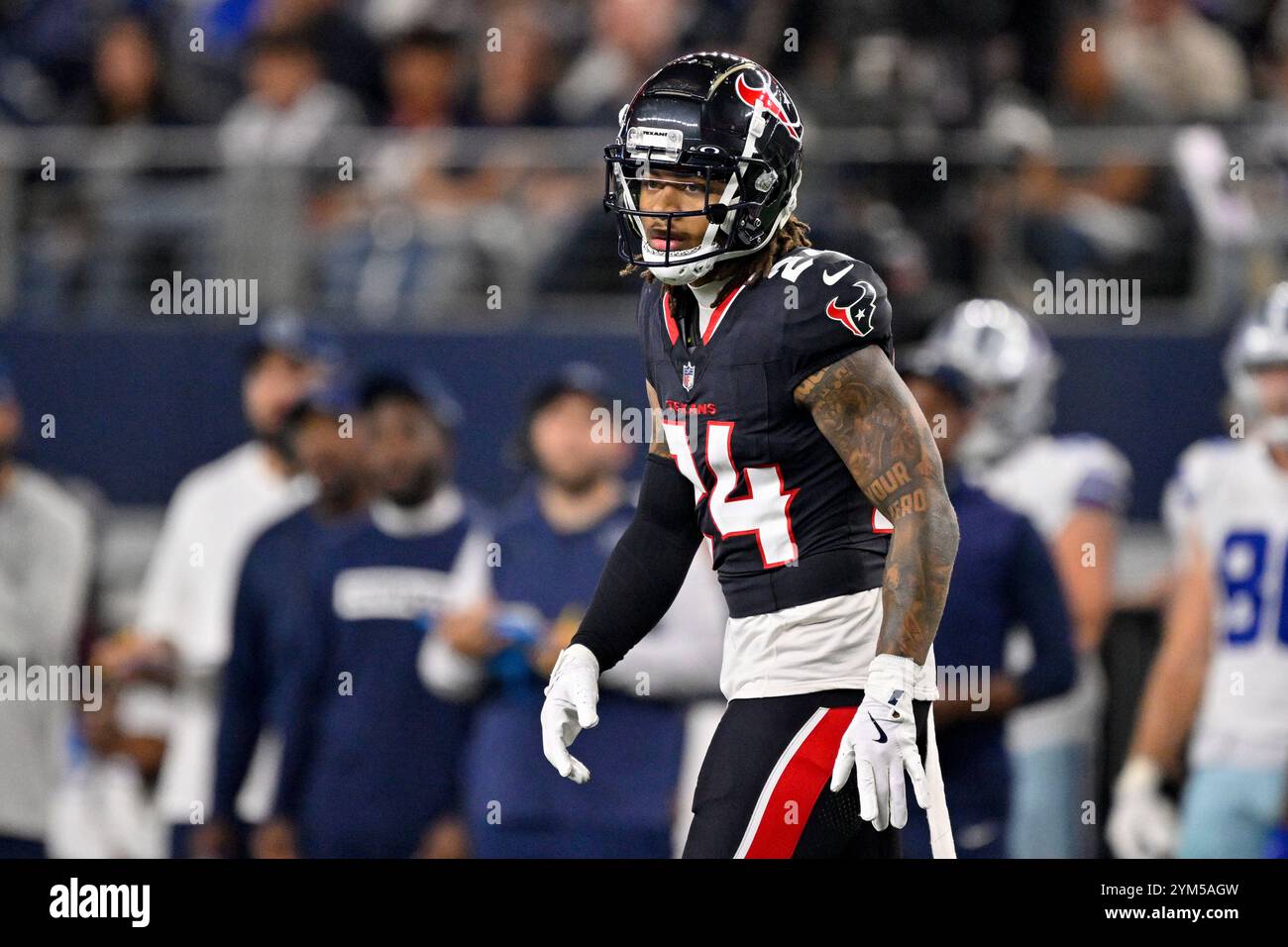 Houston Texans cornerback Derek Stingley Jr. (24) looks on during an ...