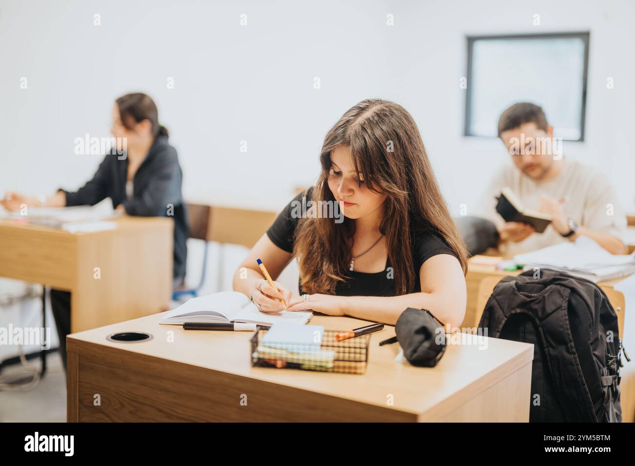 Focused high school students studying in classroom environment Stock ...