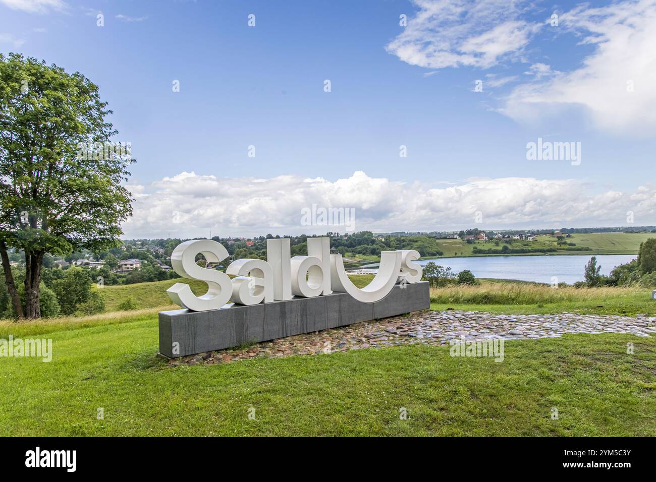 The Sign Saldus in city Saldus, Latvia. Billu Hill, the scenic ...
