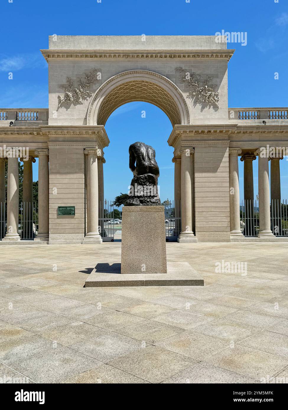 Exterior view of the columned, neo-classical building. The thinker by ...