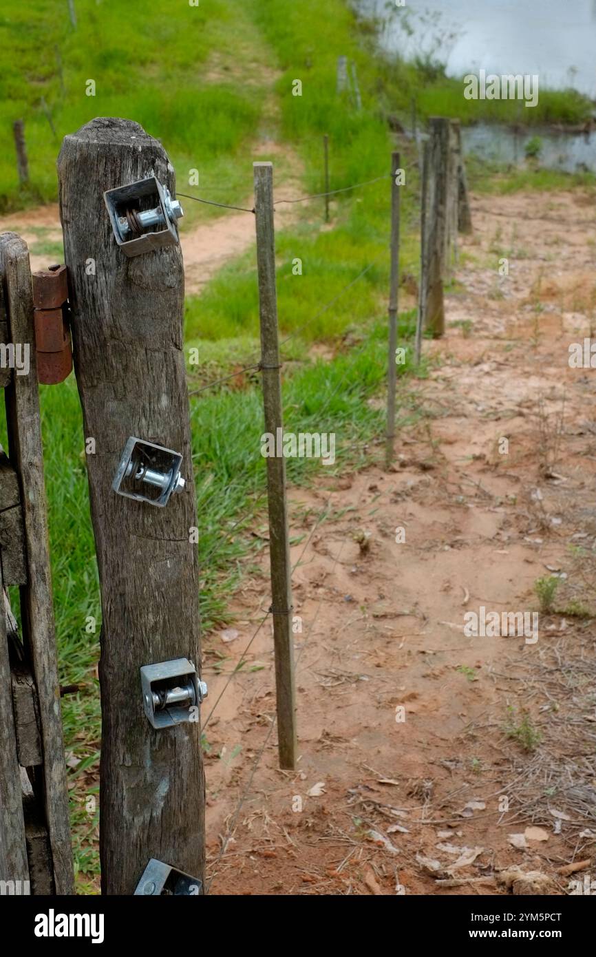 scene rural with fence on countryside of Brazil Stock Photo - Alamy