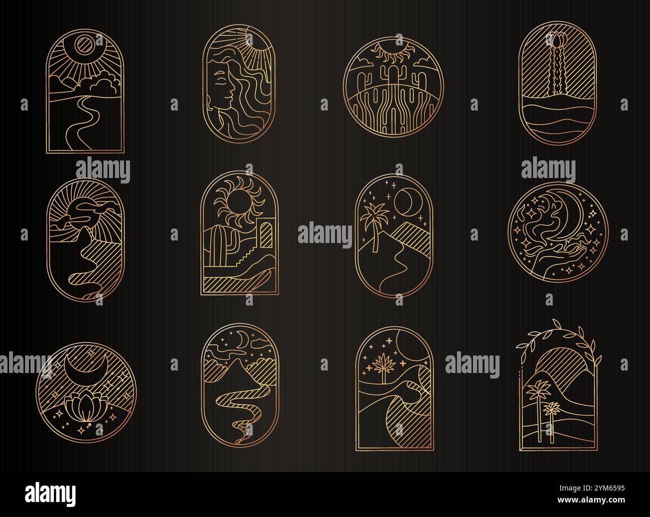 A collection of 12 golden celestial icons, perfect for adding a touch ...