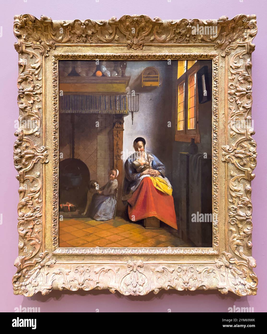 Woman with Children in an Interior by Pieter De Hooch. Mother nursing ...