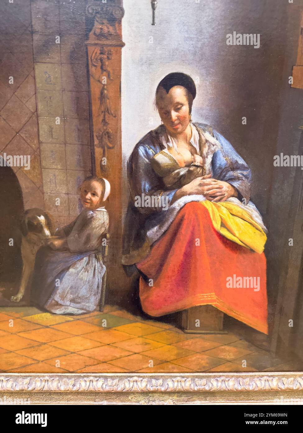 Woman with Children in an Interior by Pieter De Hooch. Mother nursing ...