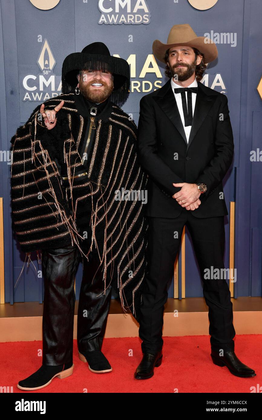 Teddy Swims, left, and Thomas Rhett arrive at the 58th Annual CMA ...