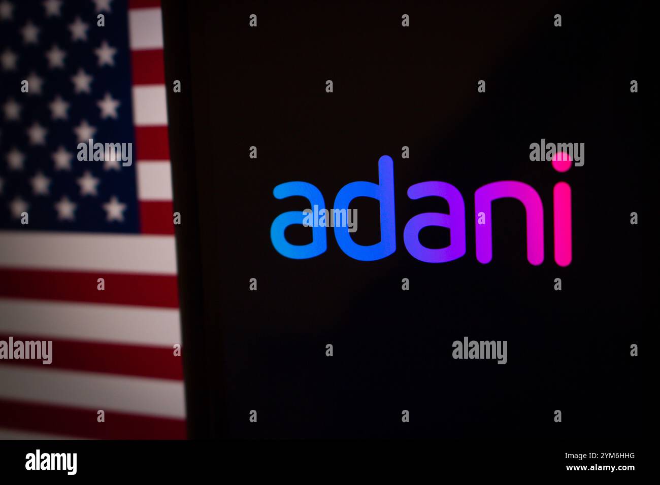 Adani company logo with US flag in the background, symbolizing Adani ...