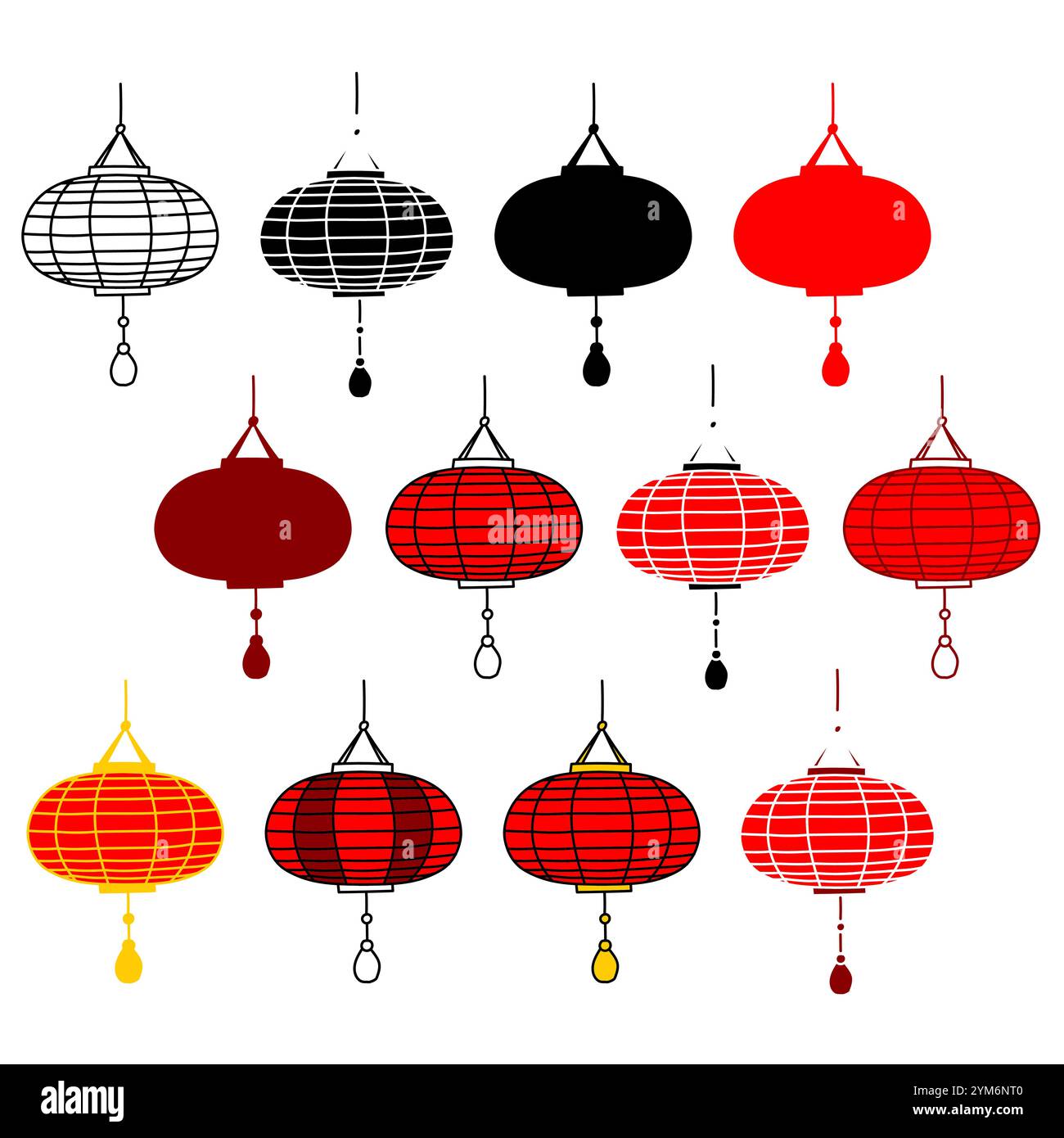 Red Lantern icons set. Paper lamp clipart, stylized spherical shape ...
