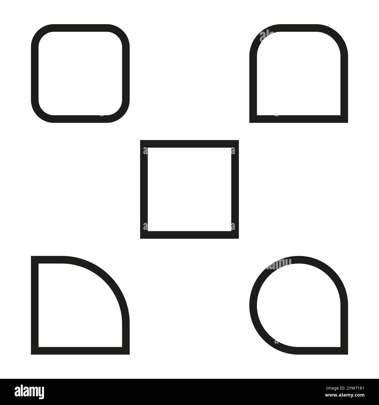 Rounded square shapes. Geometric outline icons. Simple vector forms ...