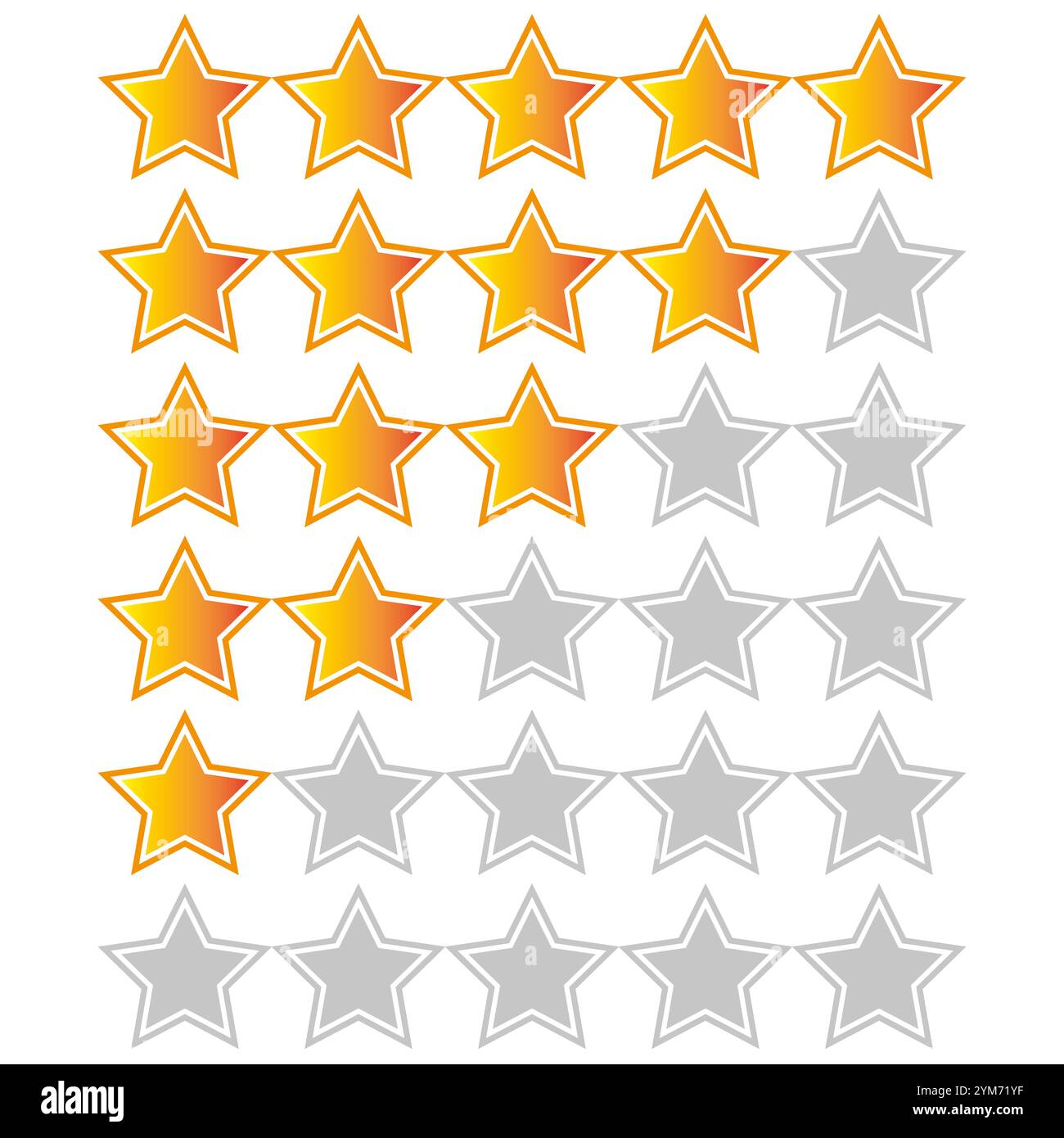 Rating star icon. Yellow-orange gradient stars. Five-level rating ...